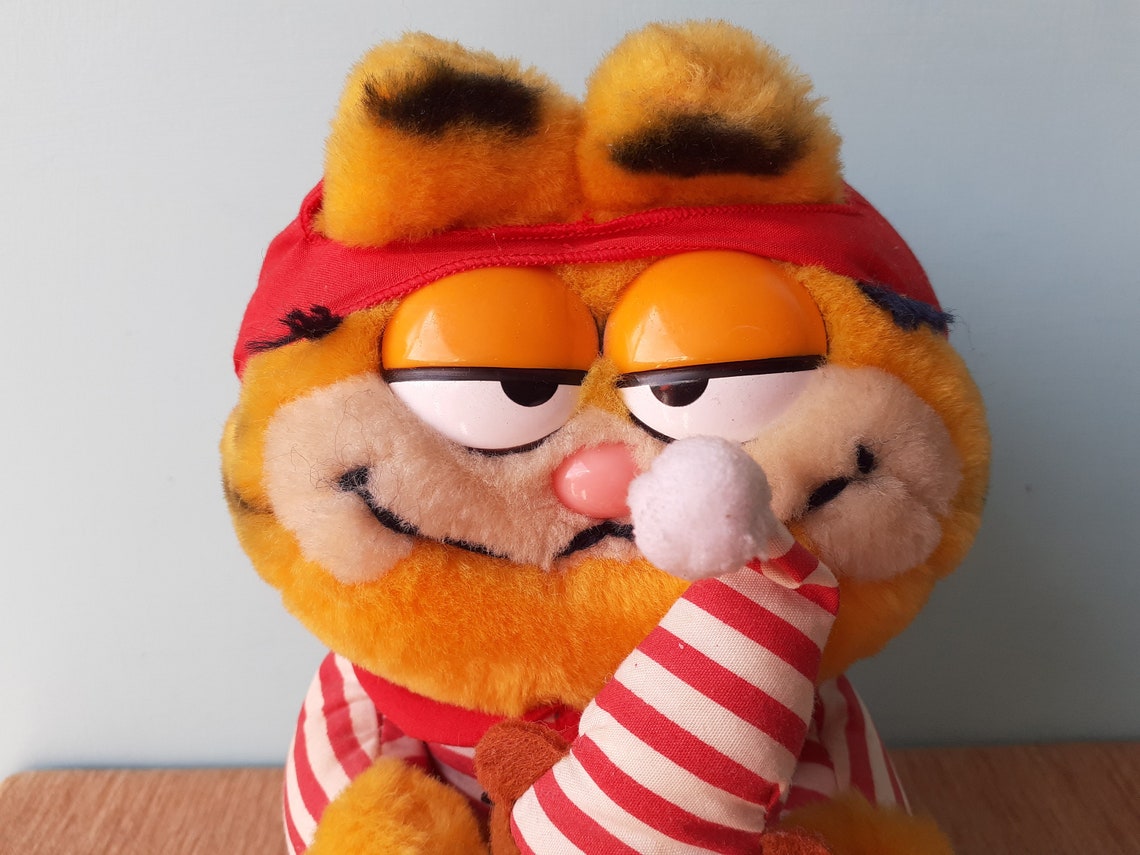 Bedtime Garfield the Cat with Pooky in Pajamas and Rabbit | Etsy