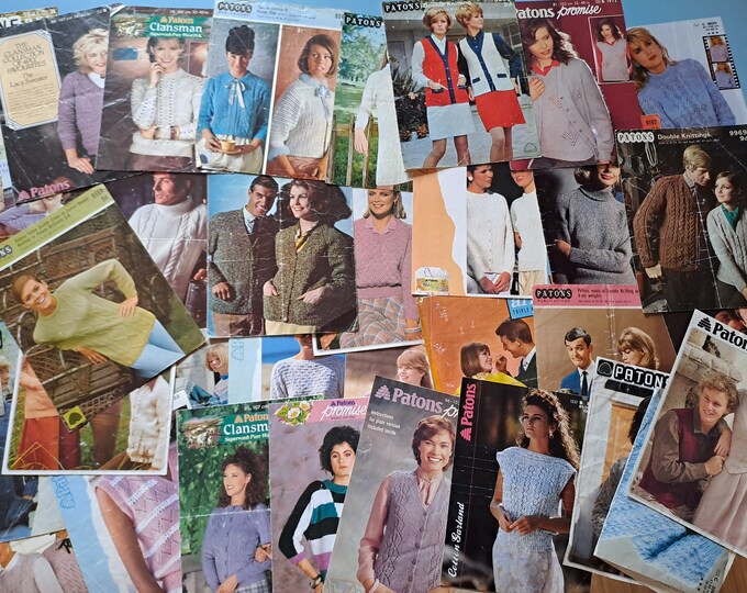 Vintage Bundle 34 Original Adult Knitting Patterns Patons Mix 60s 70s ...