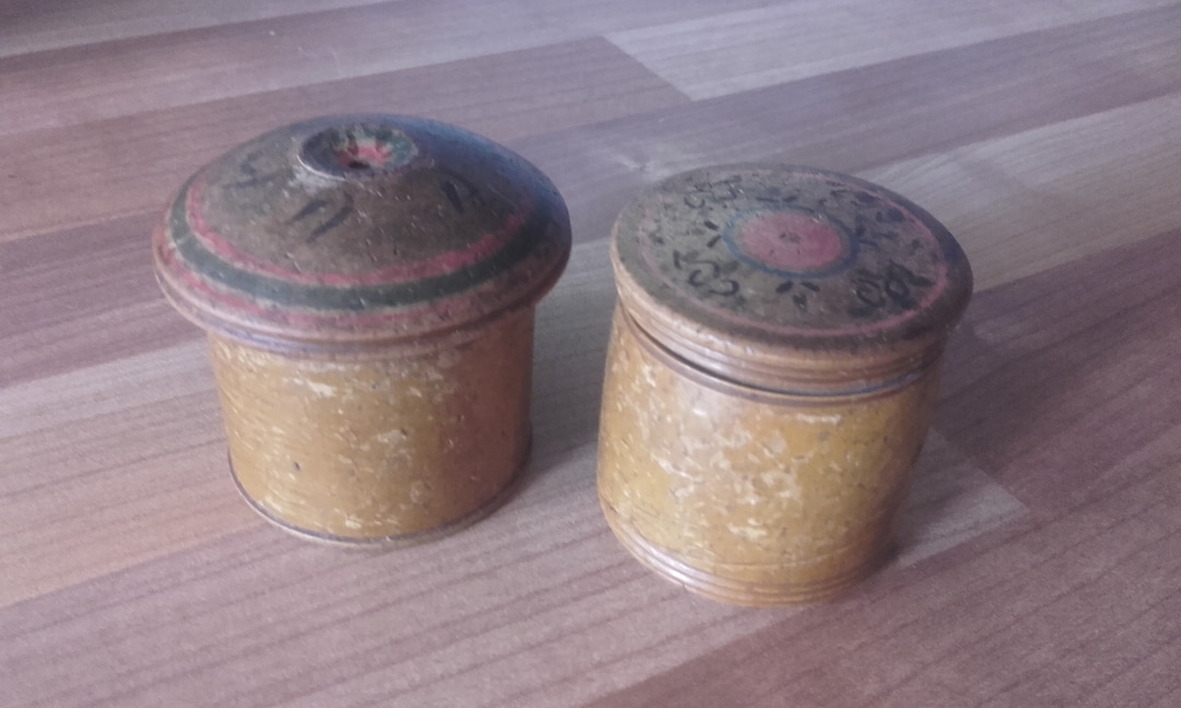 Pair of Antique Dutch Treen String / Cotton Dispenser Pot & Reel ...