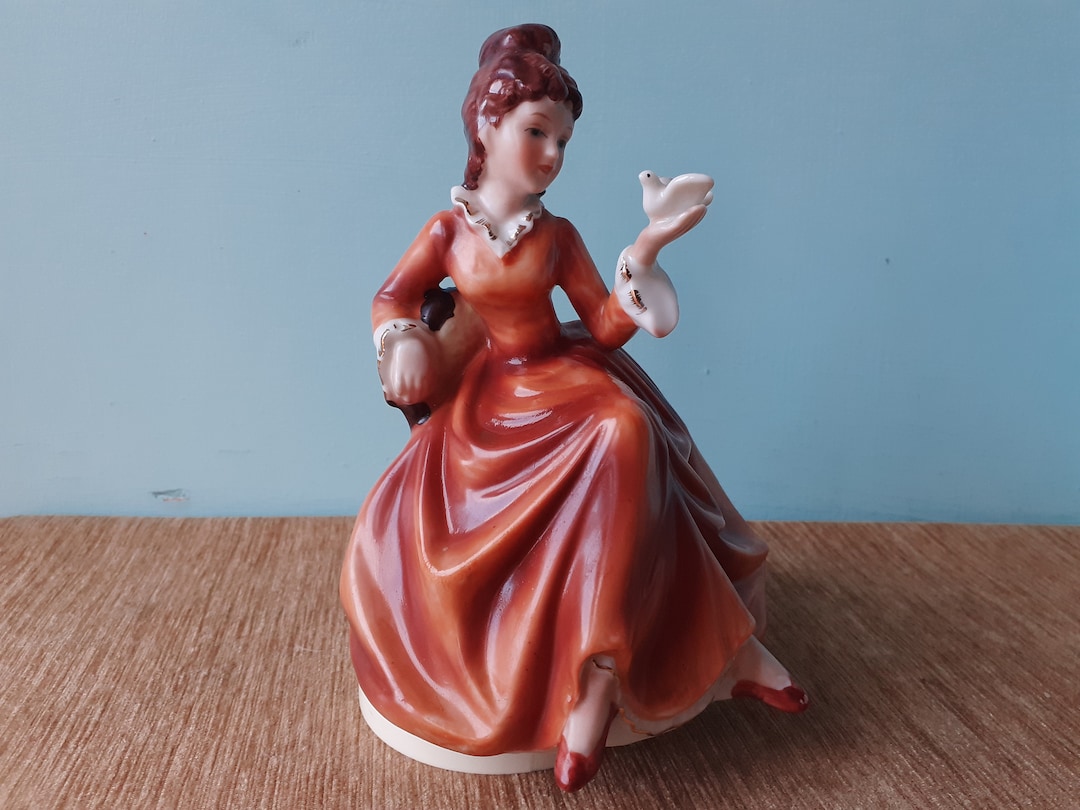 Wind-up Lady With Dove Rotating Musical Box Figure Figurine Playing ...