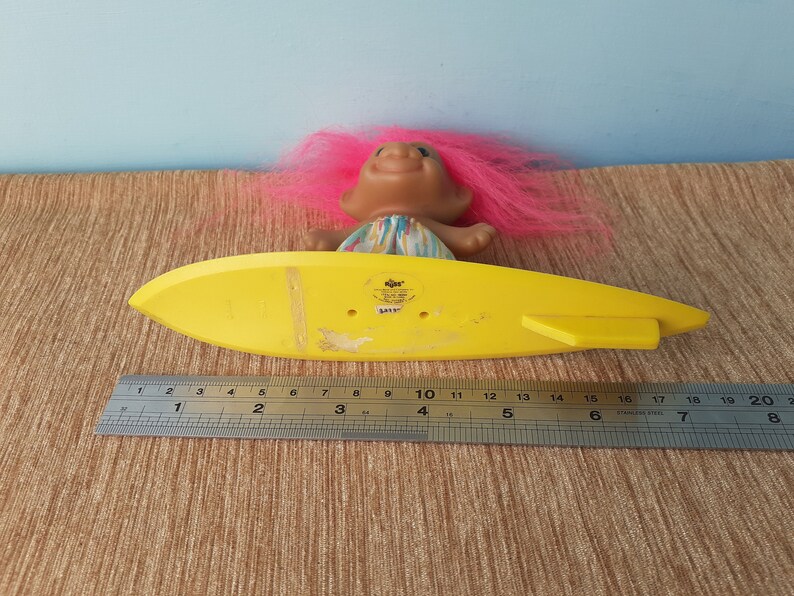 Russ Surfing Troll Vintage Toy Original Pink Hair Brown Eyes on Yellow ...