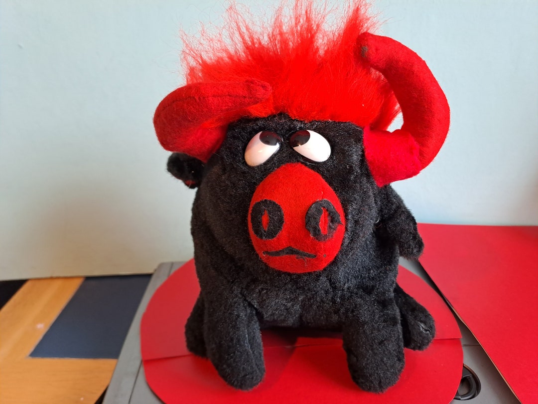 Vintage Large Black and Red Bull Bullock Teddy - Very Rare Collectable ...