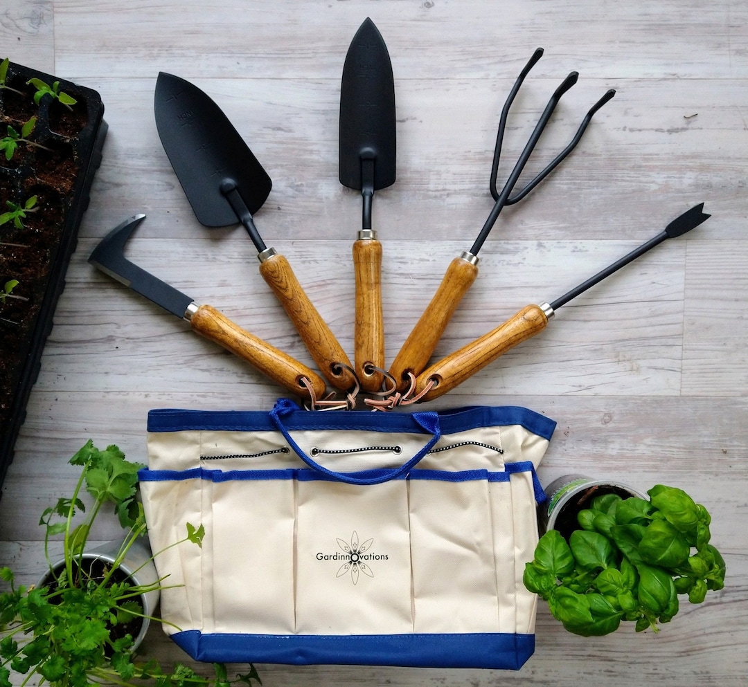 Wooden Handle Garden Tool Set With Carry Bag - Gardener Gift (optional ...