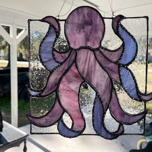 Purple Octopus Stained Glass Window Hanging, Decorative Solder - Etsy