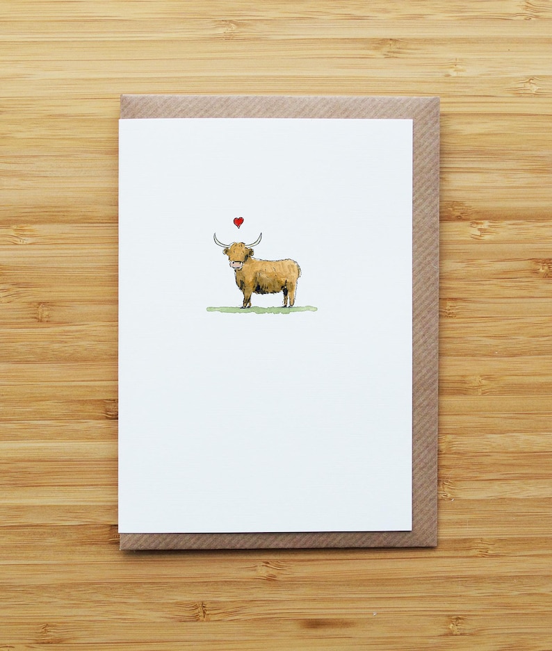 Love Highland Cow Card - Cute - Valentines - Heart - Recycled - Etsy