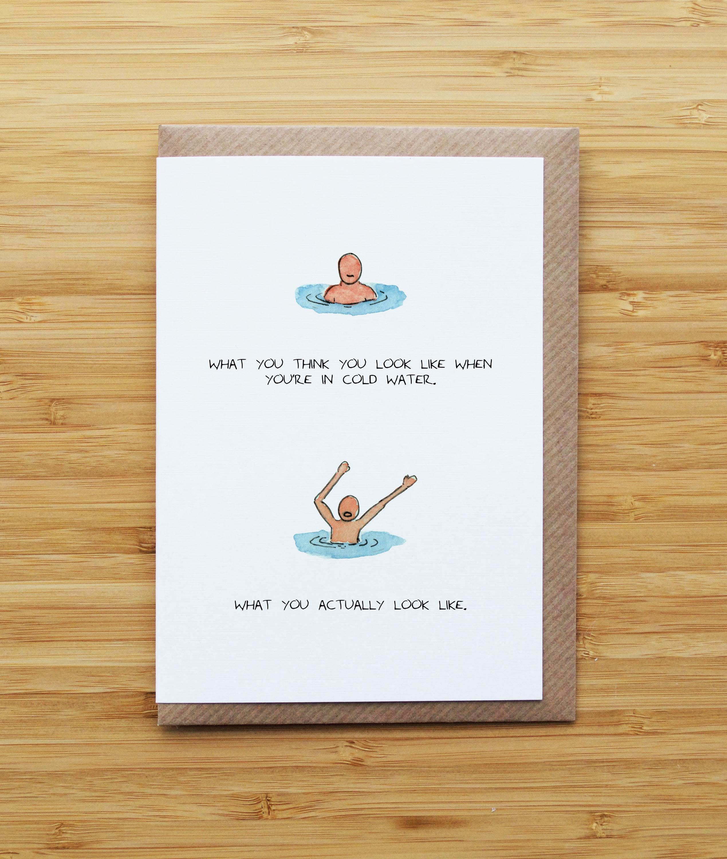 Cold Water Dipping Man Card - Funny - Recycled Card - Etsy