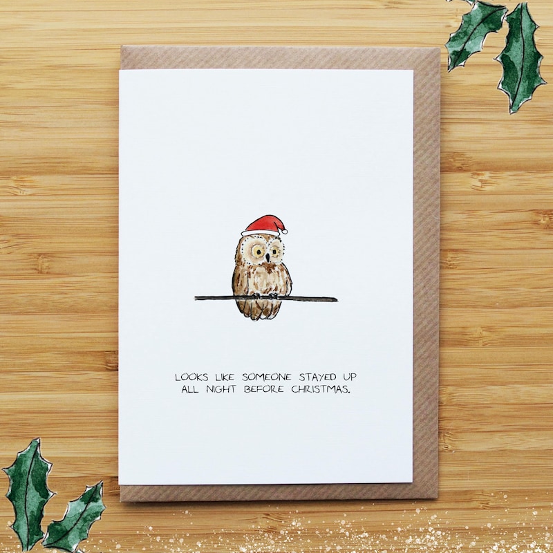 Owl Christmas Card - Etsy