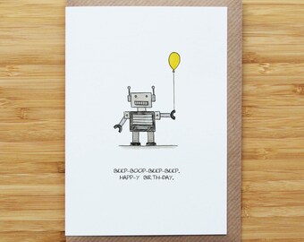 Birthday Card, Robots, Birthday Cards, Black and White, Retro Robot ...