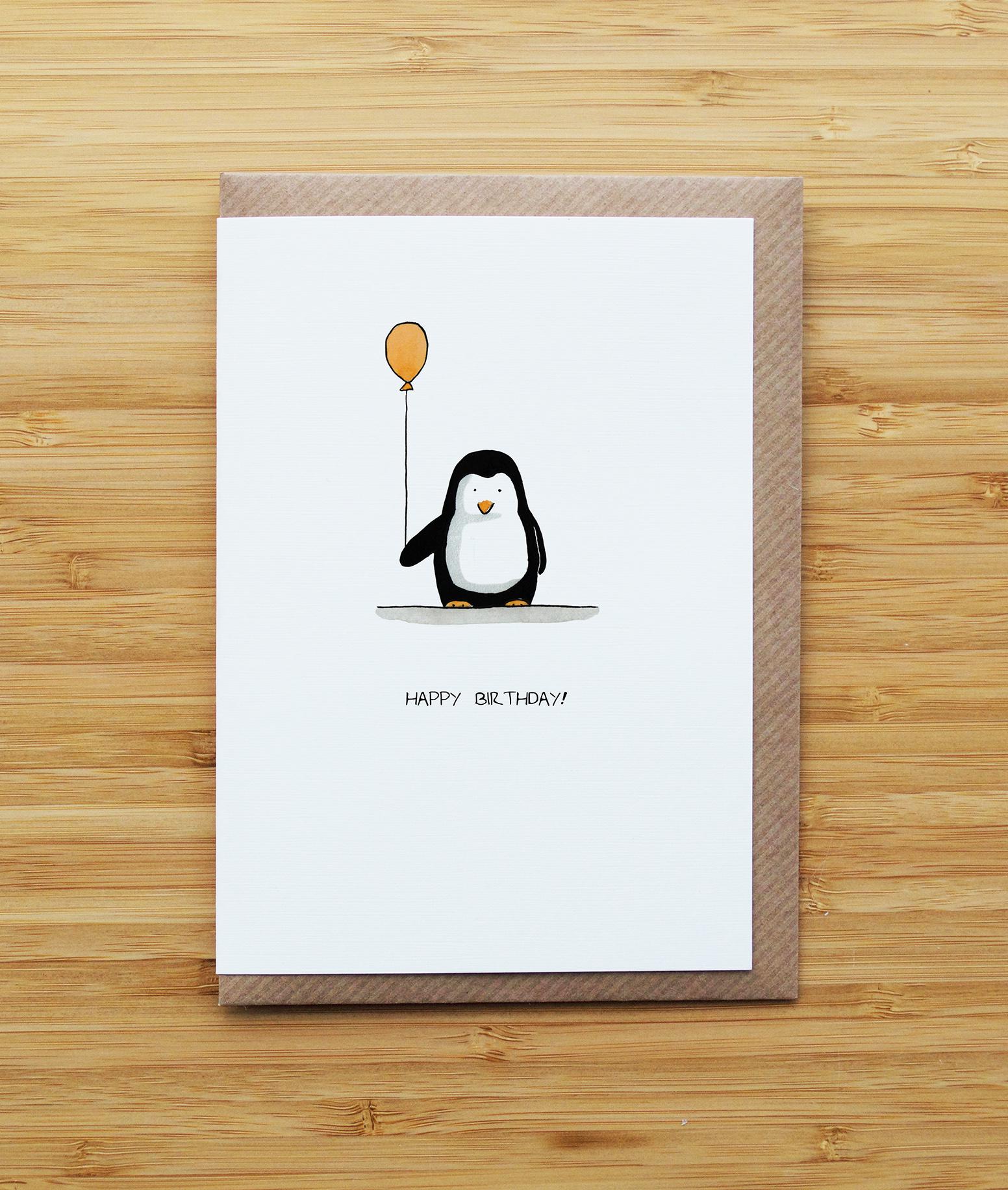 Birthday Penguin Card - Cute - Recycled Card - Etsy