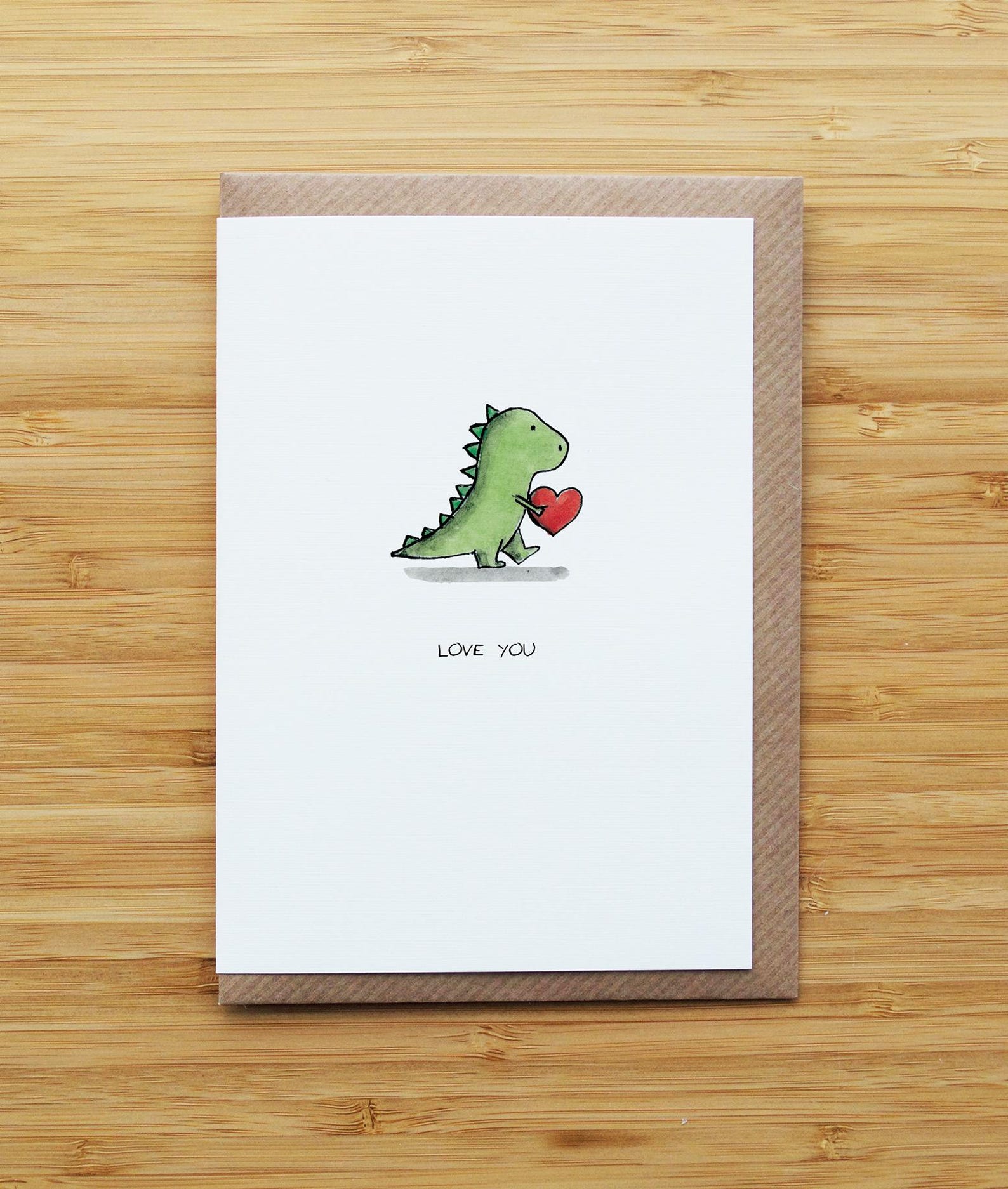 T-rex Walking With Heart - Cute - Love & Valentines - Recycled Card - Etsy