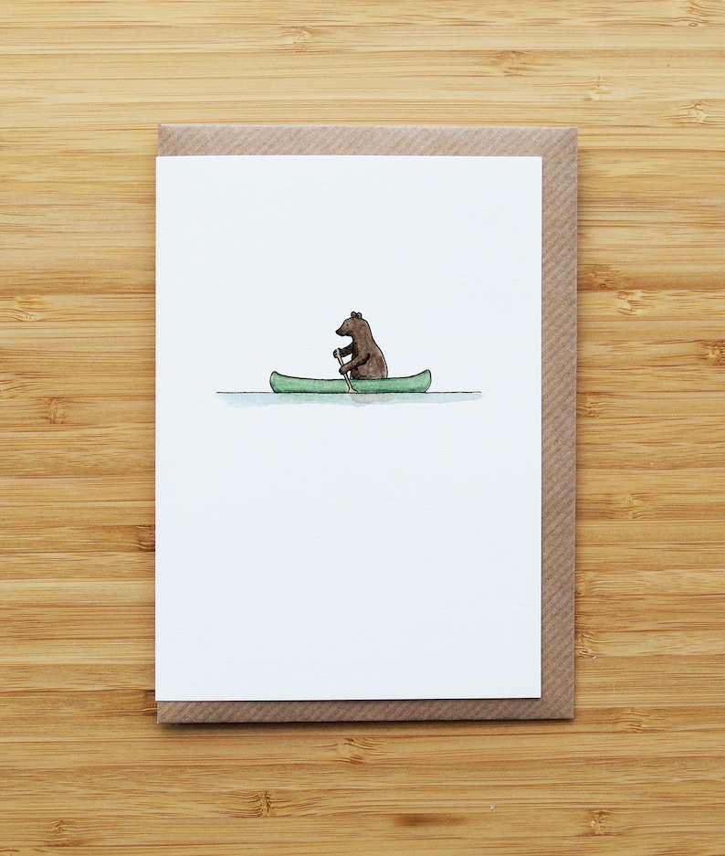 Bear Canoe Card - Cute - Leaving - Recycled Card - Etsy
