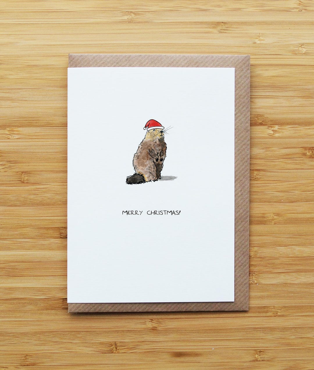 Marmot Christmas Card - Cute - Santa Hat - Recycled Card - Etsy
