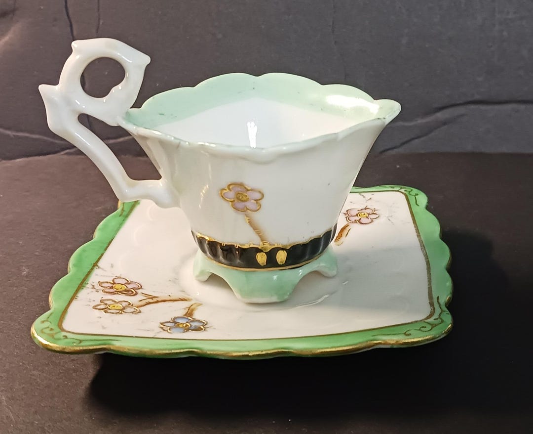 Vintage Chase Hand Painted Square Demitasse Cup and Saucer. Mid-century ...
