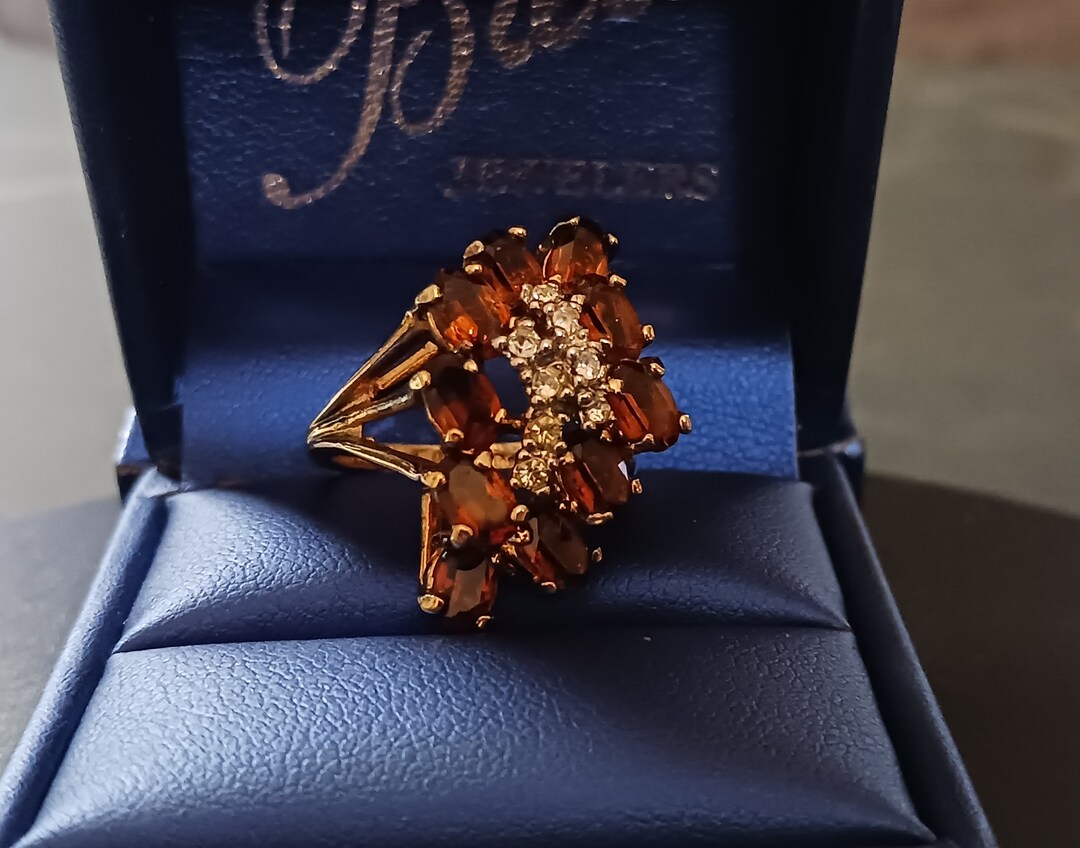 Vintage Spessartite Garnet and Topaz Sterling Size 8 Ring. 10 Spess ...