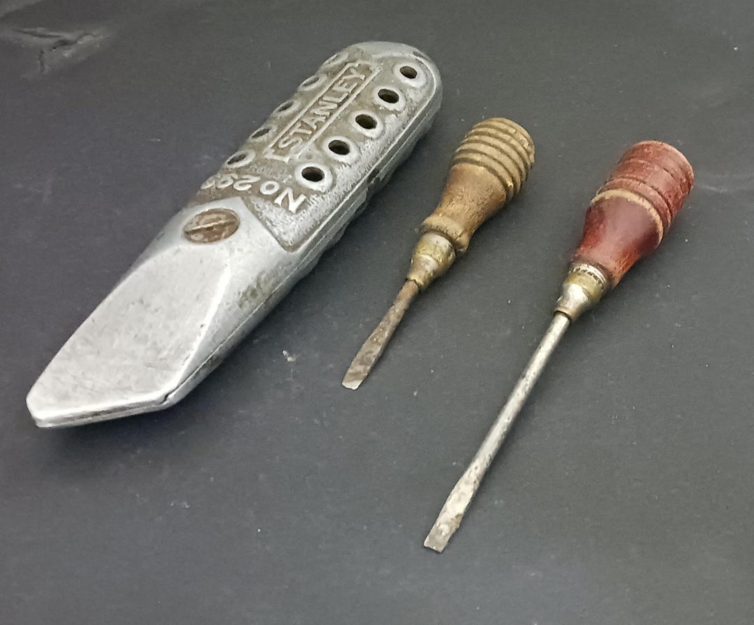 Three Vintage Tools. Two Wood Handle Screwdrivers and One Stanley ...