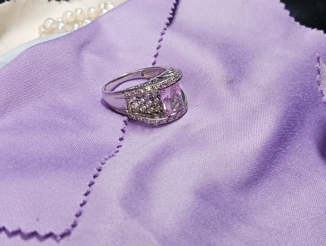 Sterling Silver, Pink Topaz & Cubic Zirconia Size 10 Ring. Signed Meda ...