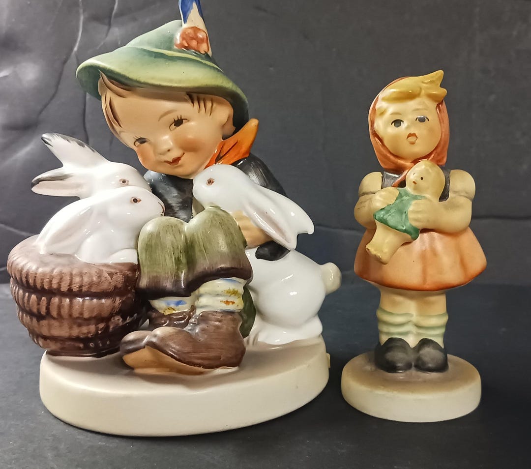 Two Vintage Goebel Hummel Figurines. One is the "playmates" 1969 Boy ...
