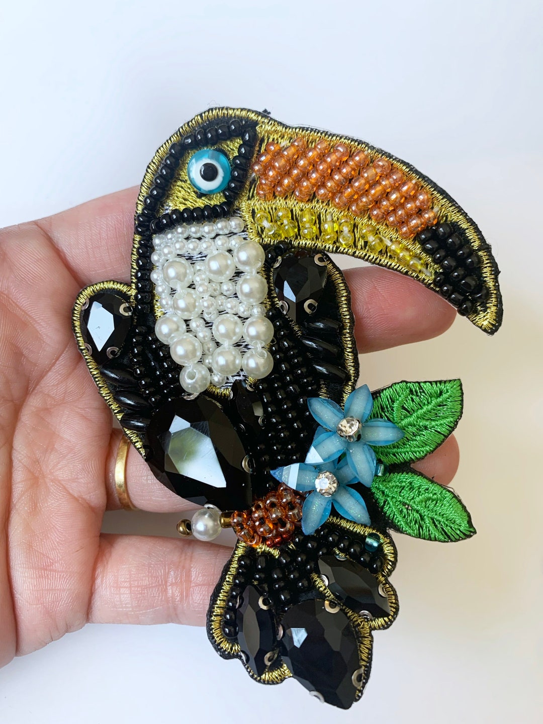 Handmade Perlen Tukan Aufnäher: Gestickte Kristall Applikation - Etsy.de