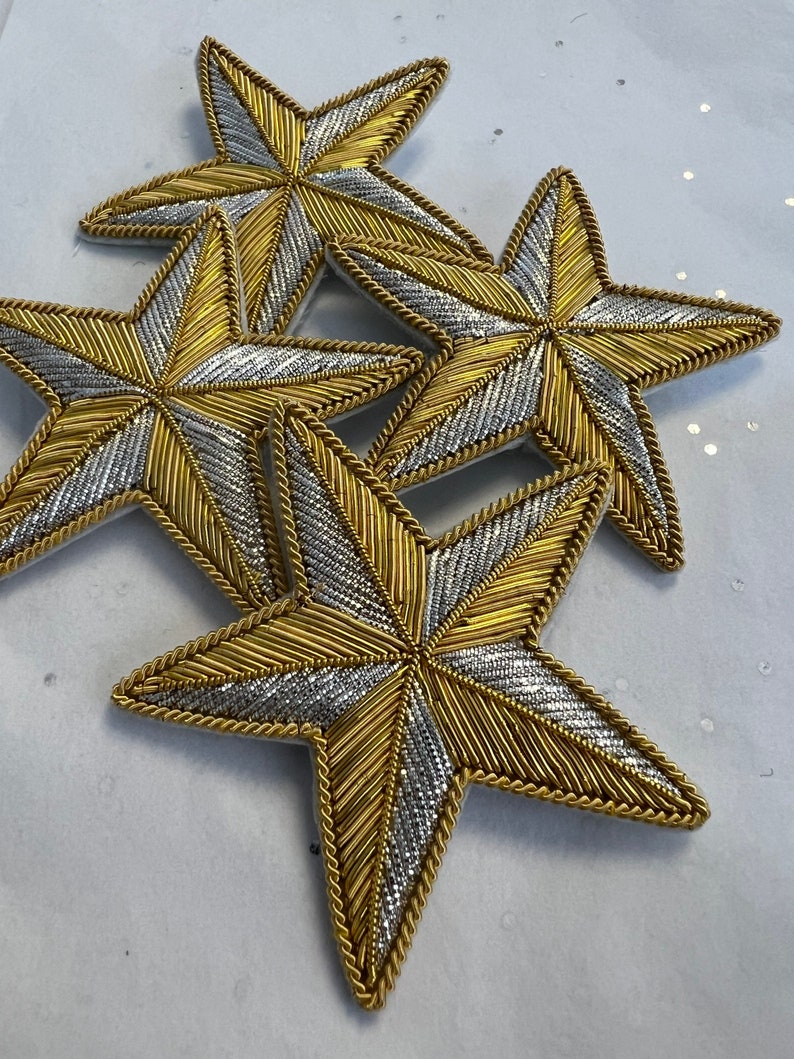 Handmade Bullion Star Brooch: Gold & Silver Wire Embroidered Patch - Etsy