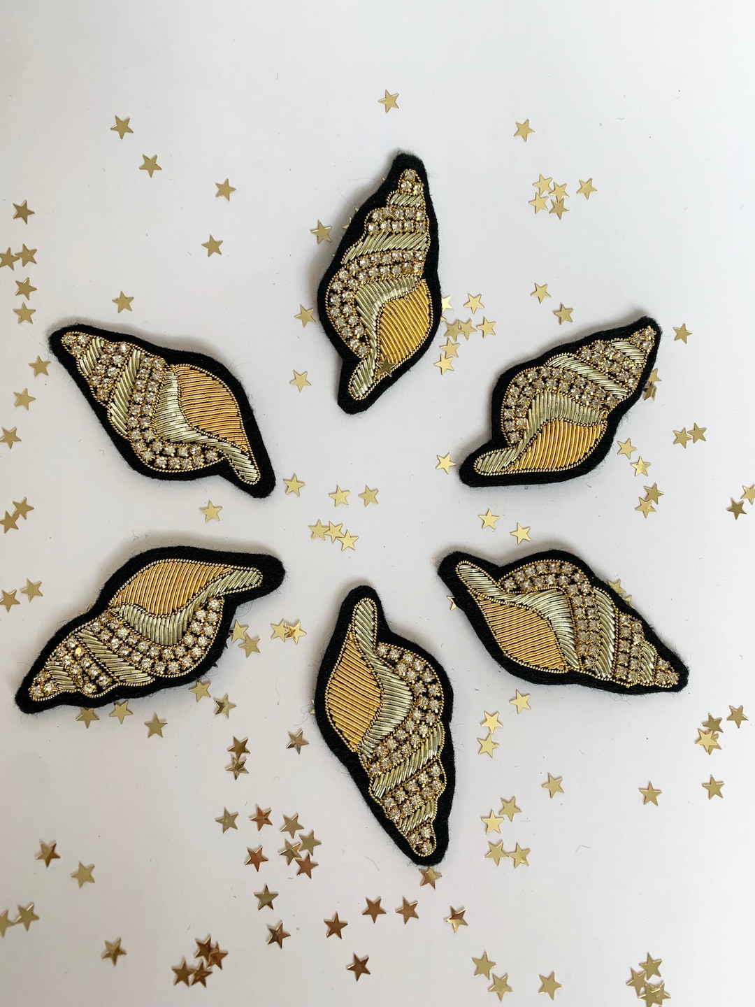 Seashell Bullion Embroidered Patch: Gold Wire & Crystal Applique - Etsy