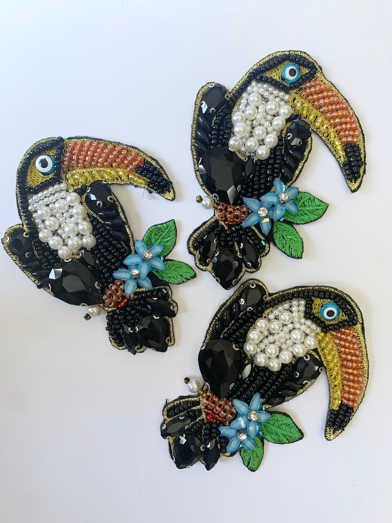Handmade Beaded Toucan Patch: Embroidered Crystal Applique - Etsy