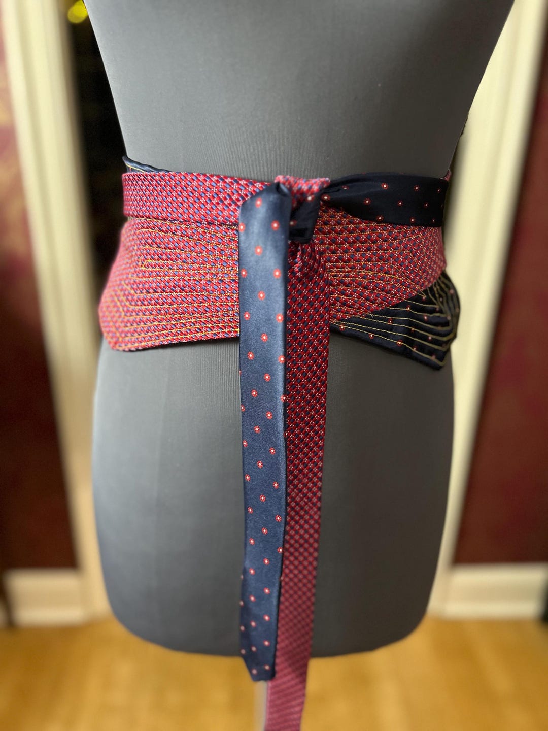 Burgundy and Navy Blue Tie Belt - Etsy