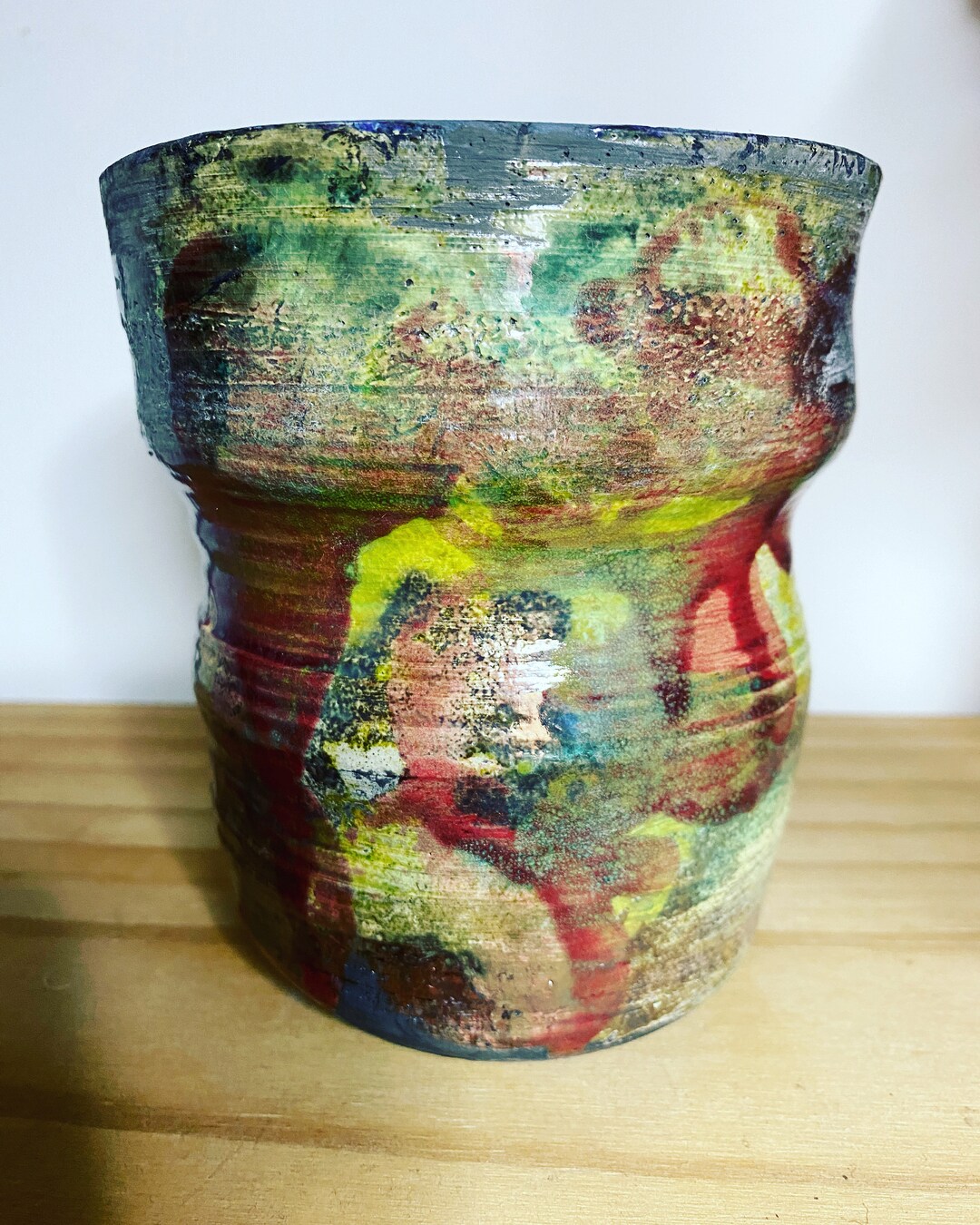 Multi-coloured Raku Ceramic Pot | Abstract Design - Etsy UK