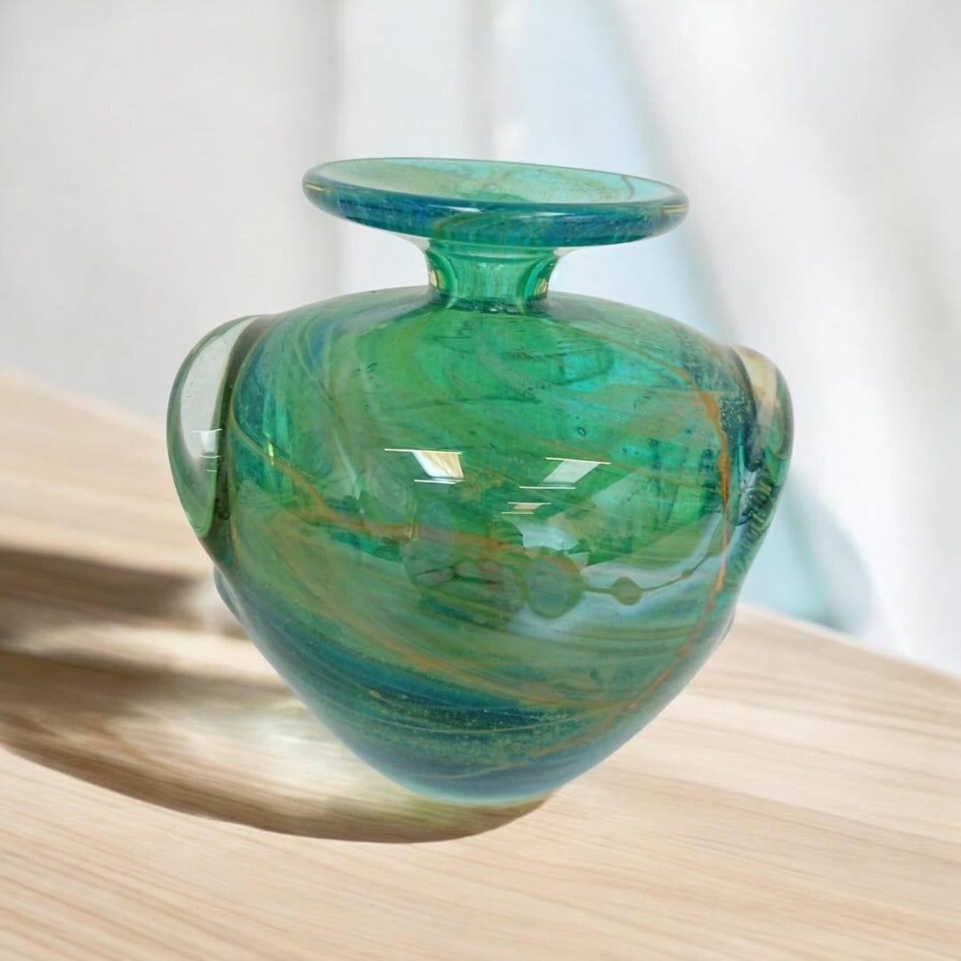 Vintage Mdina Glass Vase: Signed Maltese Studio Art Glass, Blue ...