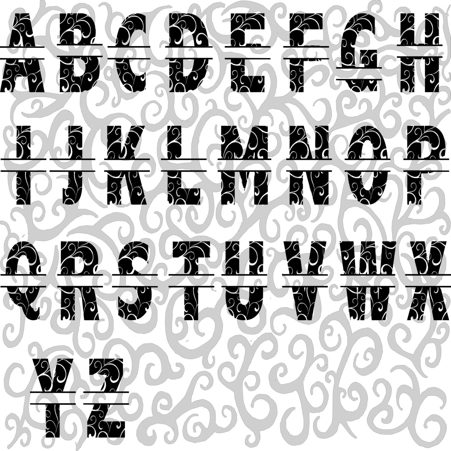 Split Swirl Alphabet Font SVG. PNG. JPG. | Etsy