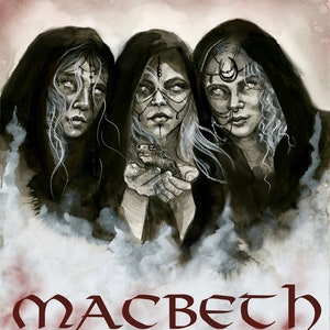 Macbeth Three Witches Ink Art Print, Shakespeare Wall Art, Literary ...