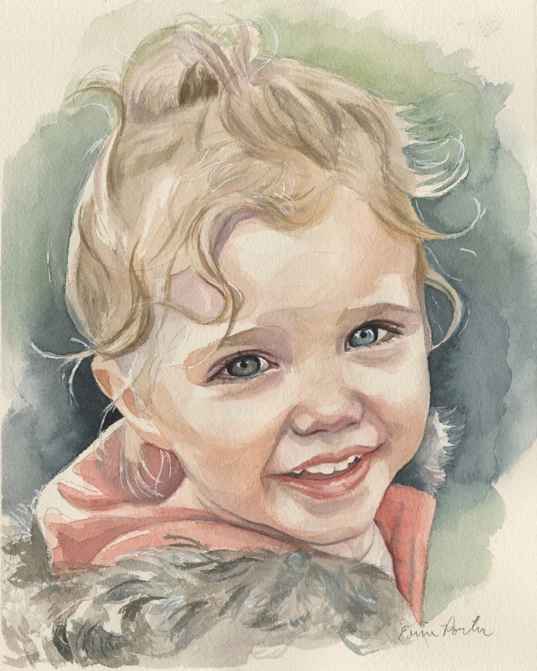 Custom Watercolor Child Portrait, Hand Painted From Photo | Kid ...