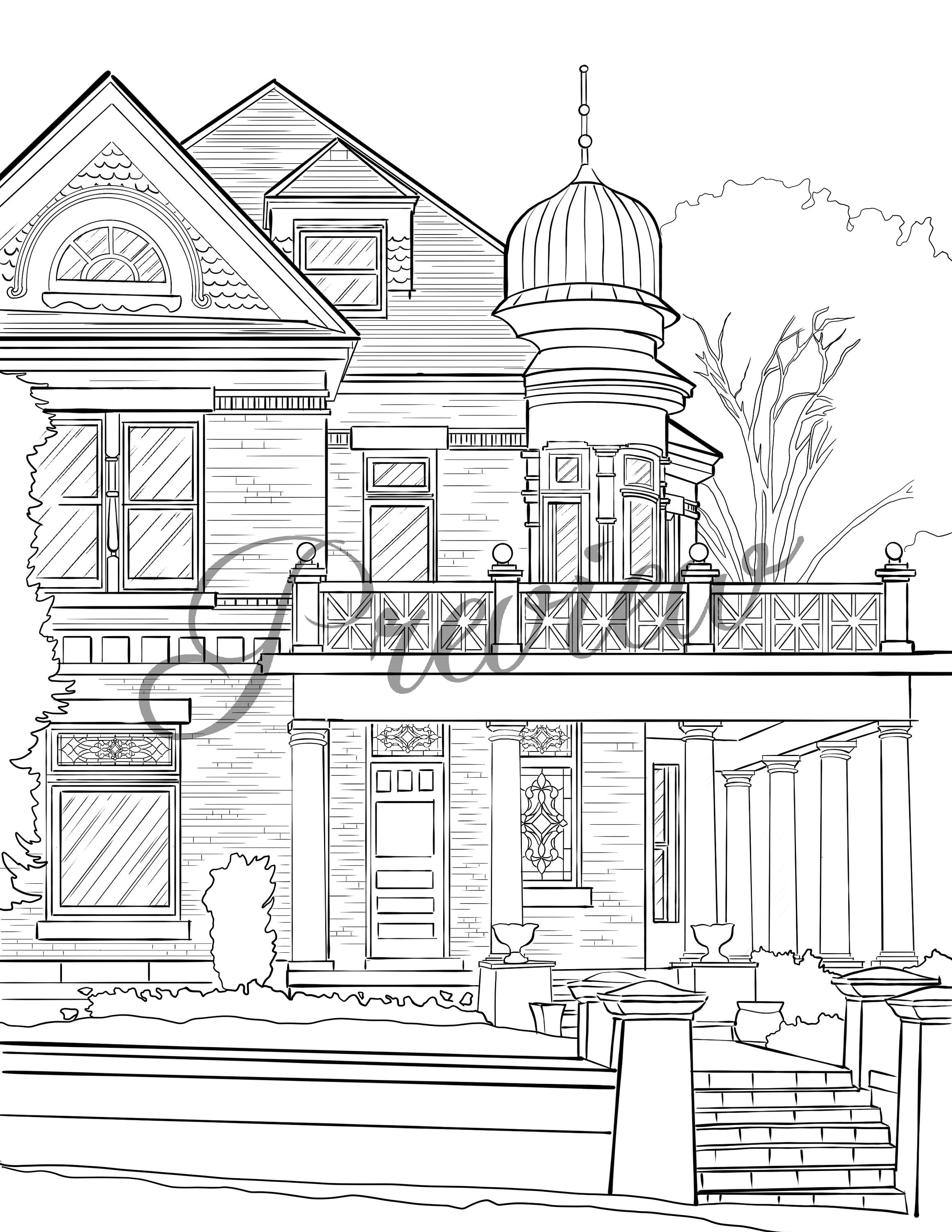 Adult Coloring Pages Victorian House Coloring Pages | Etsy
