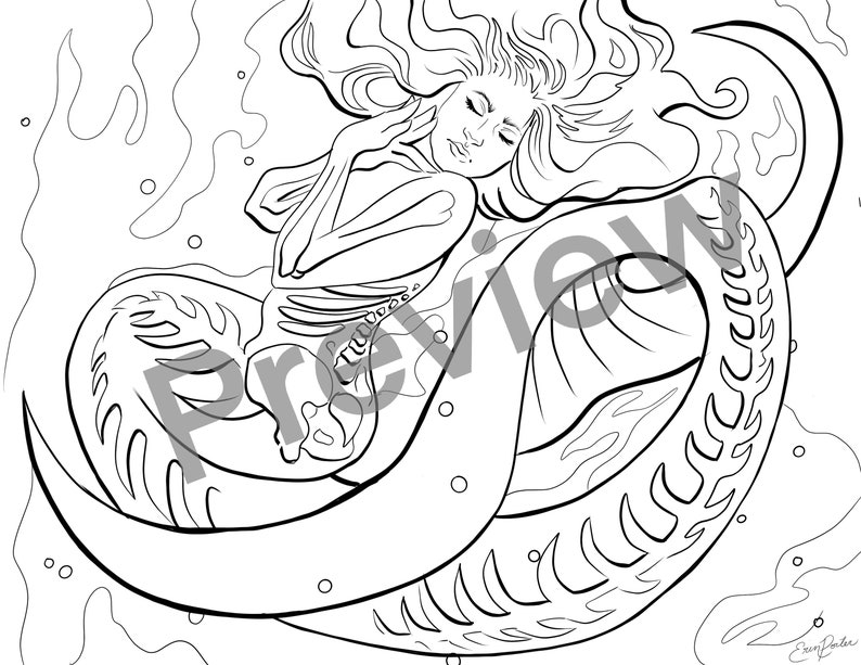 Mermaid Adult Coloring Book | 10 Printable Coloring Pages | Mermaid ...