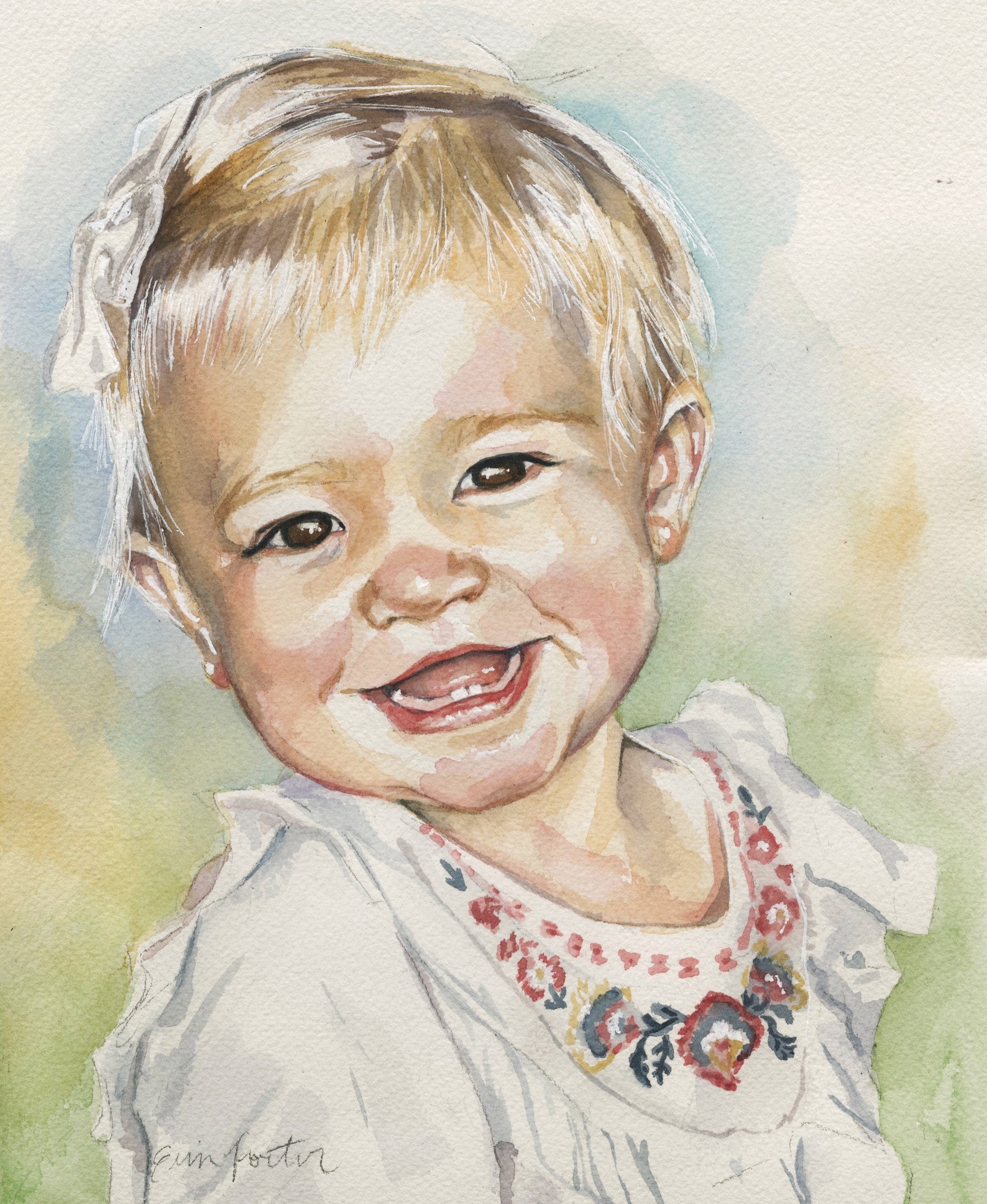 Custom Watercolor Child Portrait Hand Painted From Photo - Etsy
