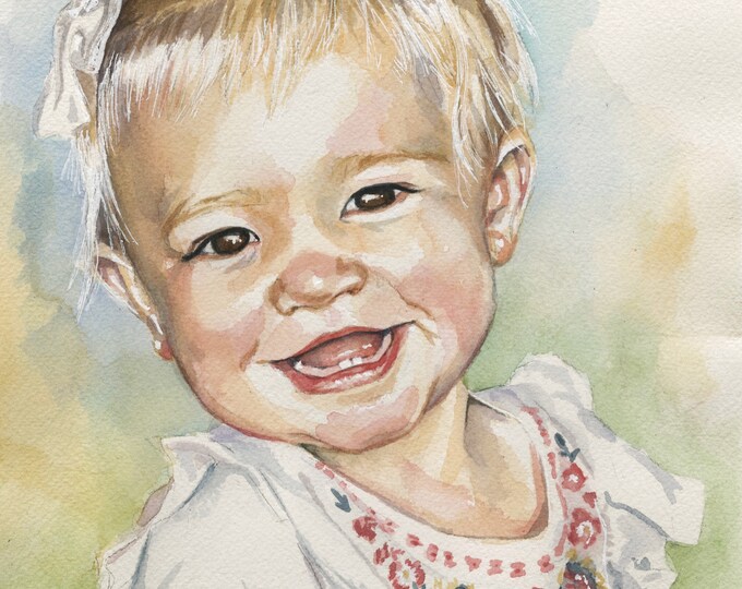 Custom Watercolor Child Portrait Hand Painted From Photo - Etsy