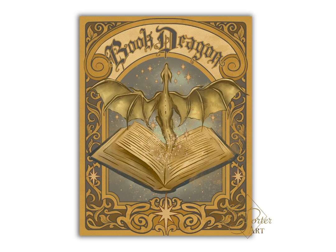 Book Dragon Art Print – Original Fantasy Illustration for Book Lovers ...