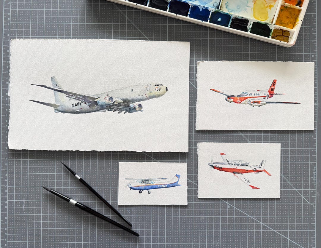 Custom Watercolor Airplane Paintings, Original Airplane Artwork for ...