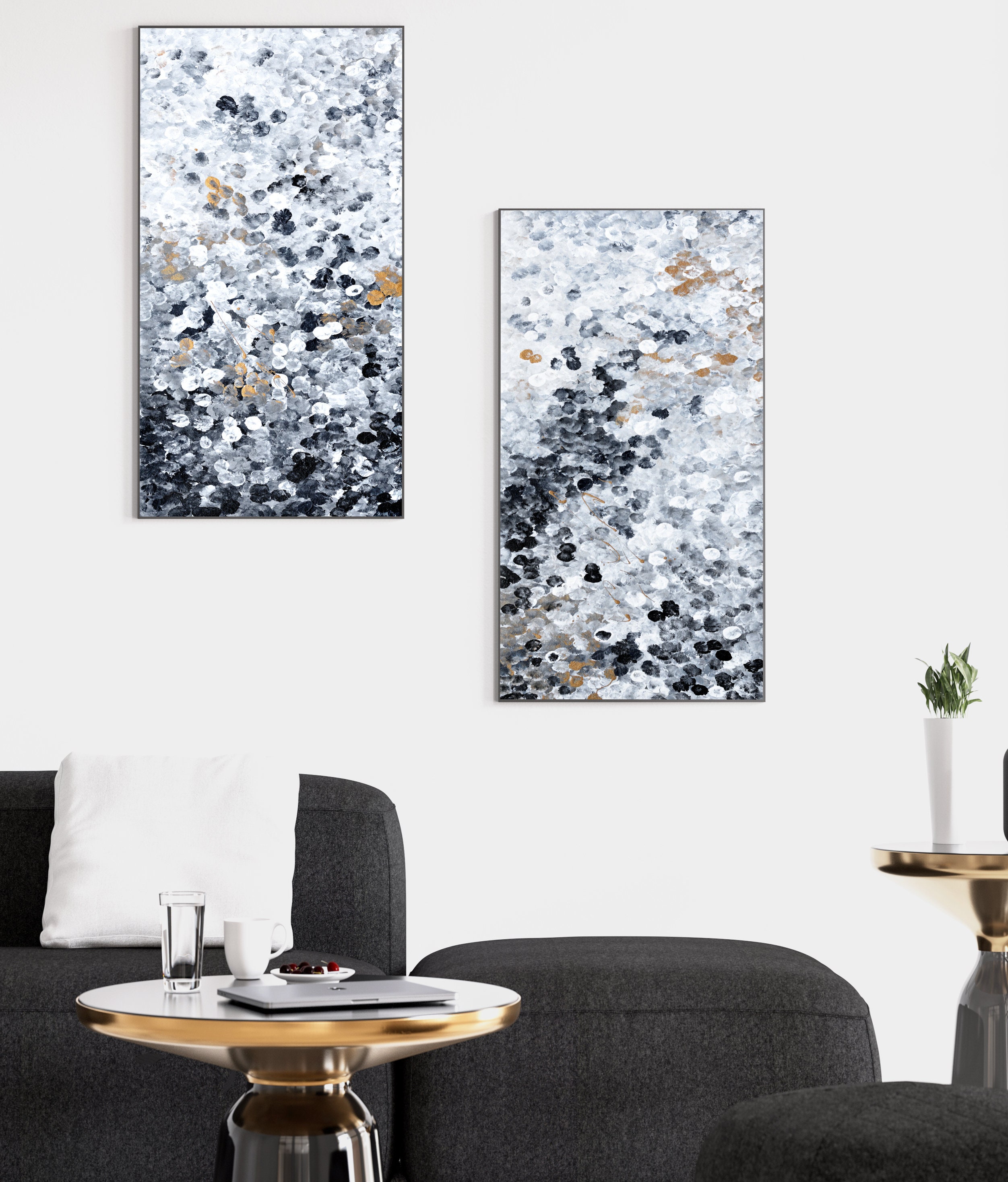 Abstract Painting Set of 2, Dot Painting, Canvas Art, Large Wall Art ...