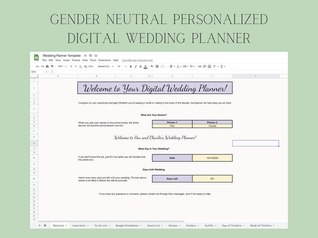 Gender Neutral Digital Personalized Wedding Planner Using Google Sheets ...
