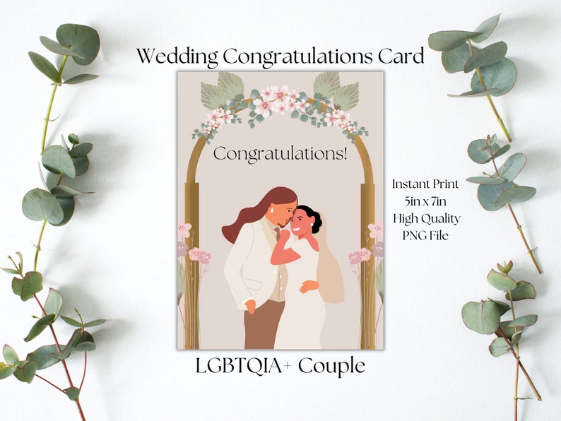 LGBTQ Wedding Congratulations Card With Gender Neutral Nonbinary Lesbian Gay Couple Queer ...