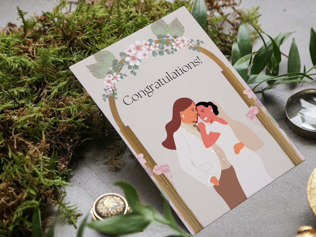 LGBTQ Wedding Congratulations Card With Gender Neutral Nonbinary Lesbian Gay Couple Queer ...