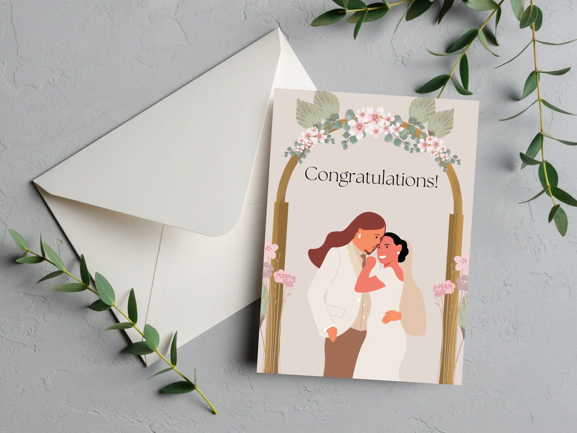 LGBTQ Wedding Congratulations Card With Gender Neutral Nonbinary Lesbian Gay Couple Queer ...