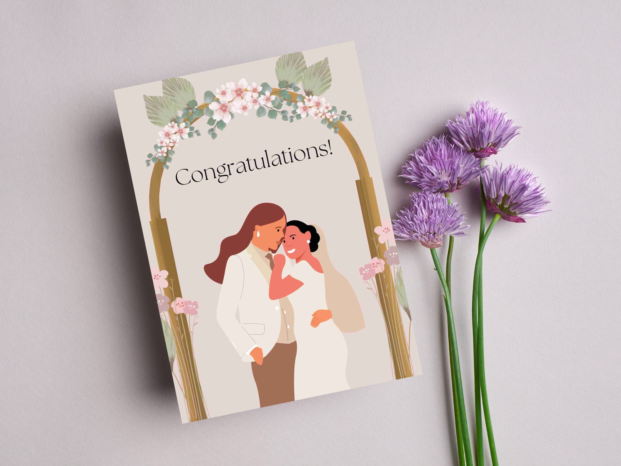 LGBTQ Wedding Congratulations Card With Gender Neutral Nonbinary Lesbian Gay Couple Queer ...