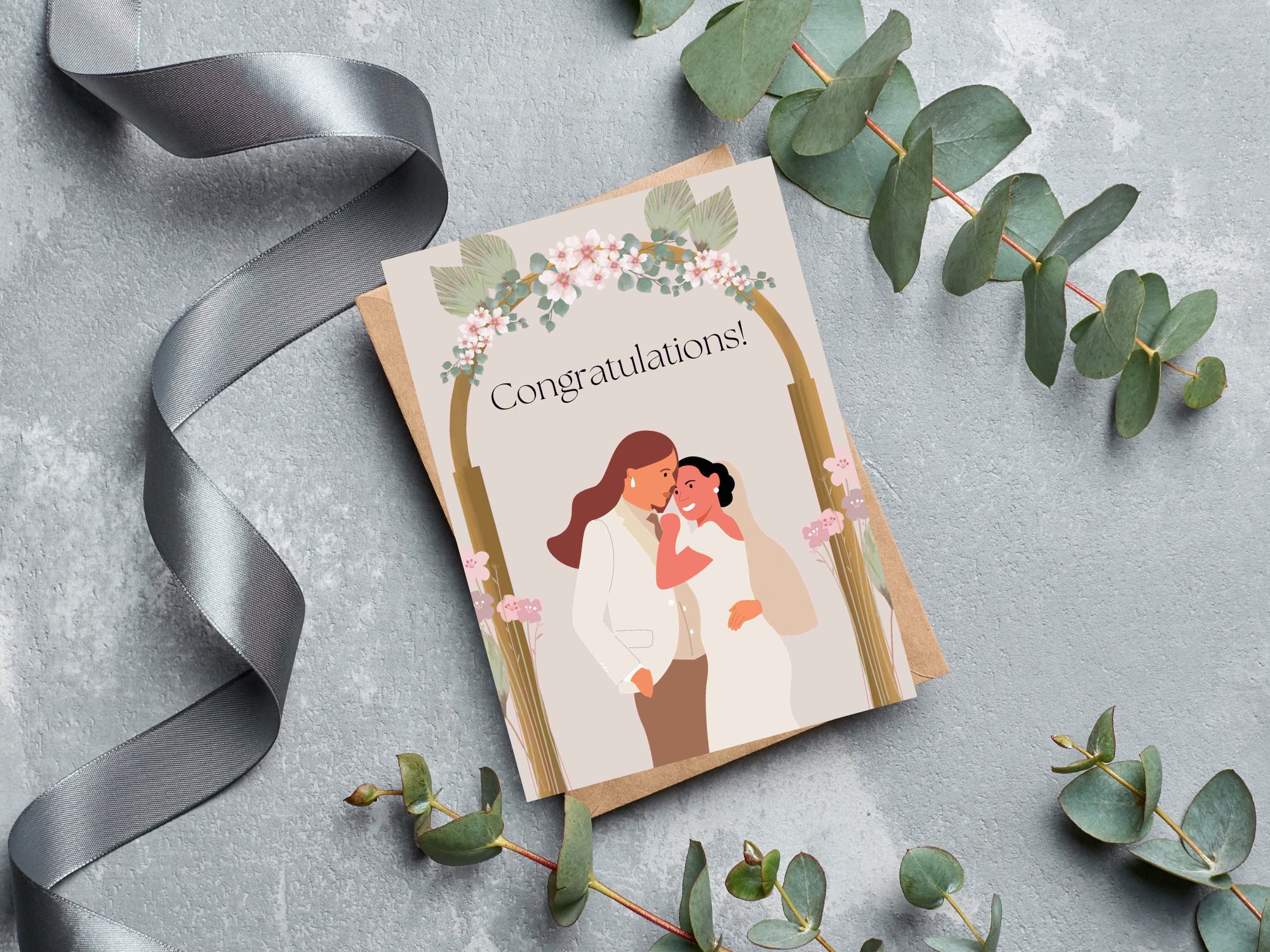 LGBTQ Wedding Congratulations Card With Gender Neutral Nonbinary Lesbian Gay Couple Queer ...