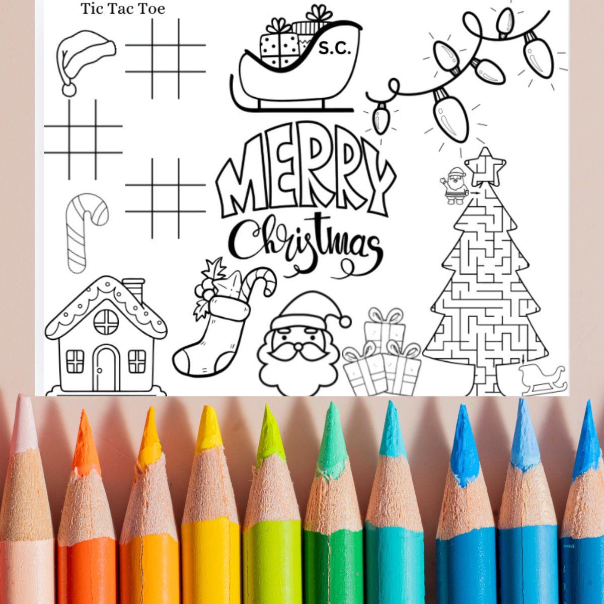 Christmas Coloring Sheet for Kids, Kids Activity Page for Restaurants ...