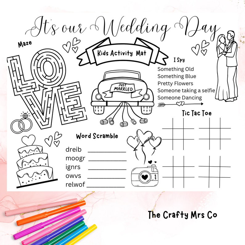 Kids Wedding Placemat or Coloring Activity Sheet, Kids Activity Sheet ...