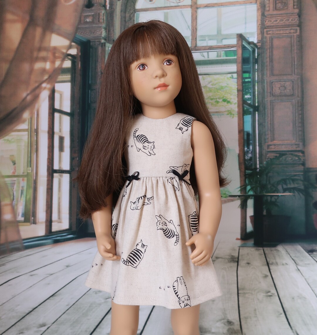Robe en coton/lin Cats and Pawprints pour poupée Sylvia - Etsy France