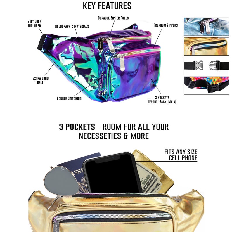 Rave Holographic Fanny Pack Packs for Festival Women Men - Etsy