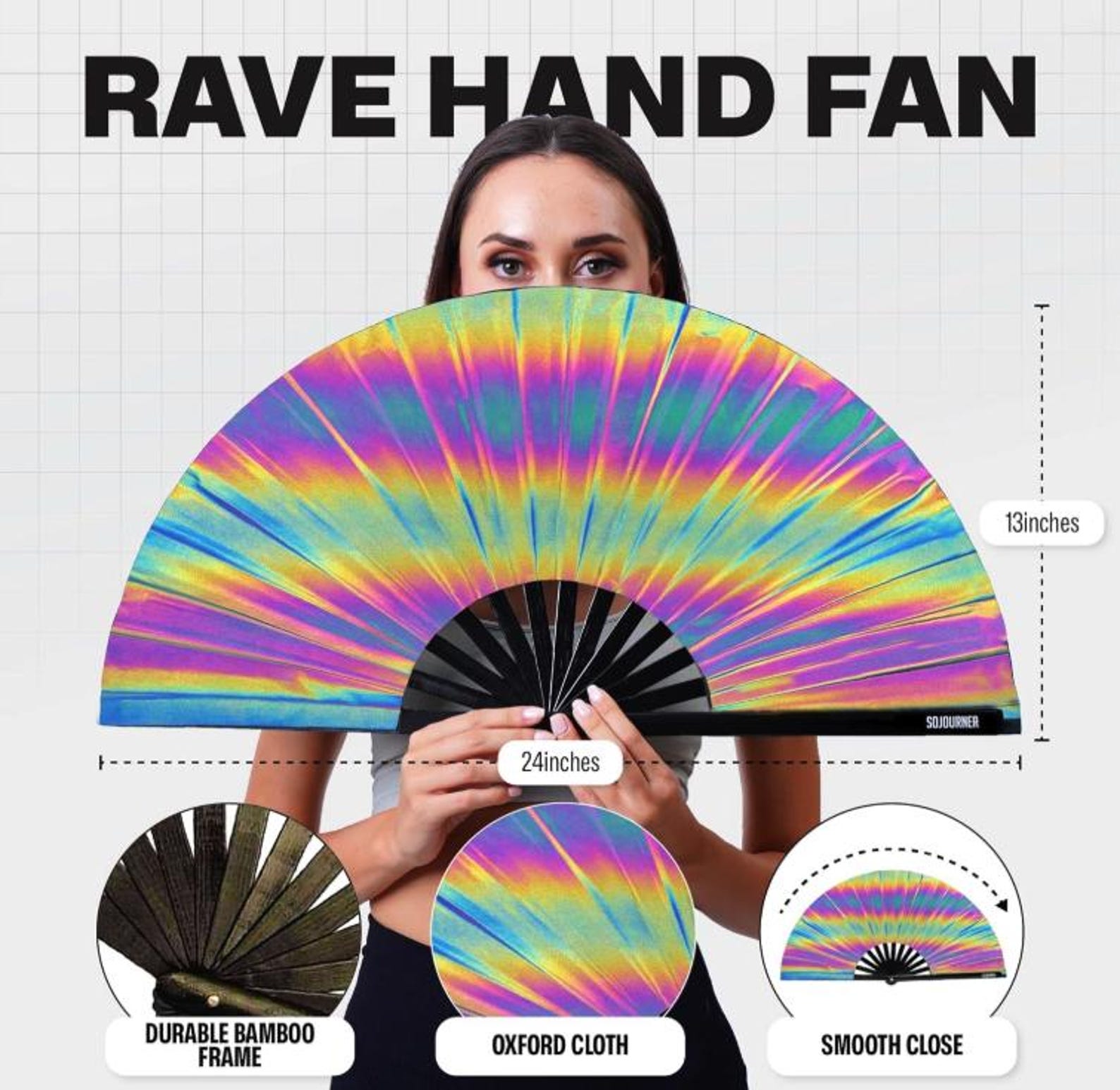 Holographic Rave Hand Fan: Large Folding Fan for Festivals - Etsy