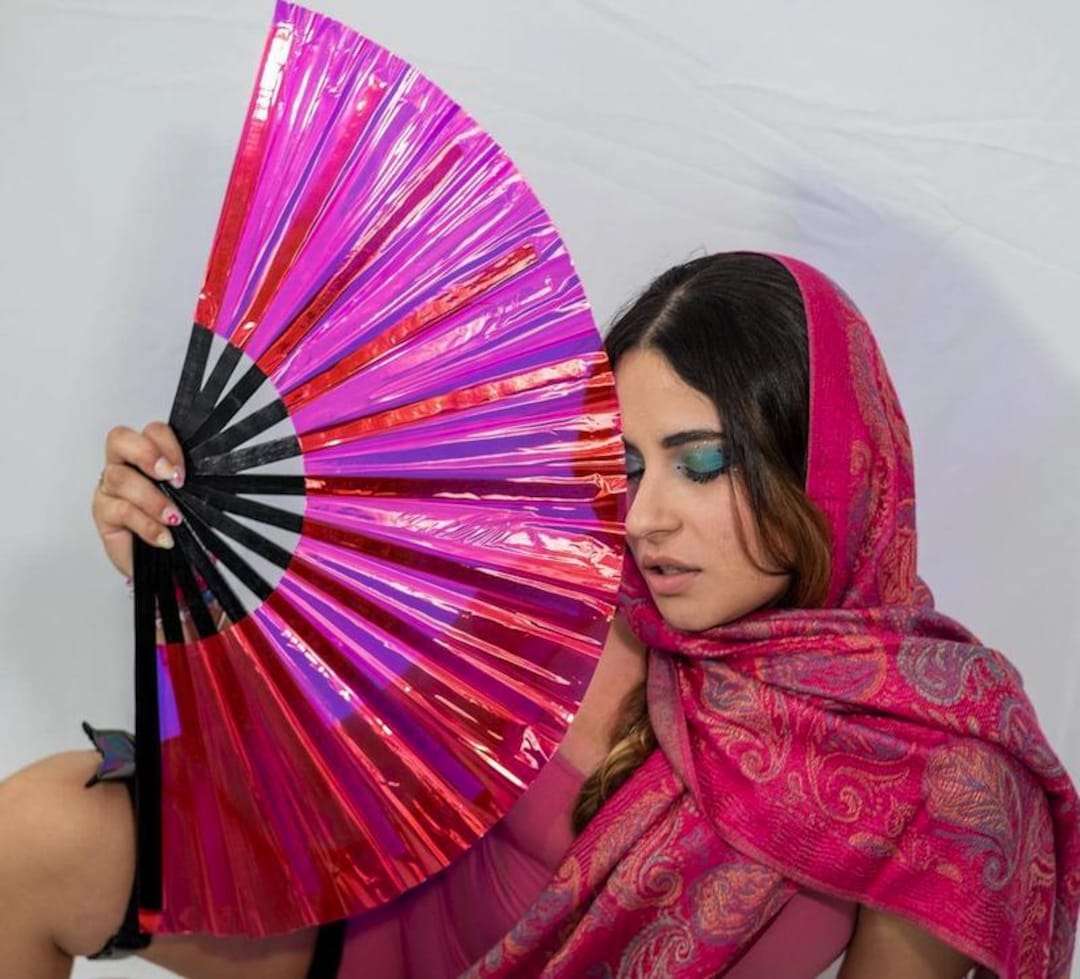 Holographic Rave Hand Fan: Large Folding Fan for Festivals - Etsy